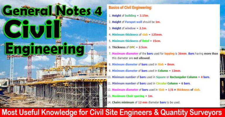 General Notes for Civil Engineering | Standard Data for Civil Engineers